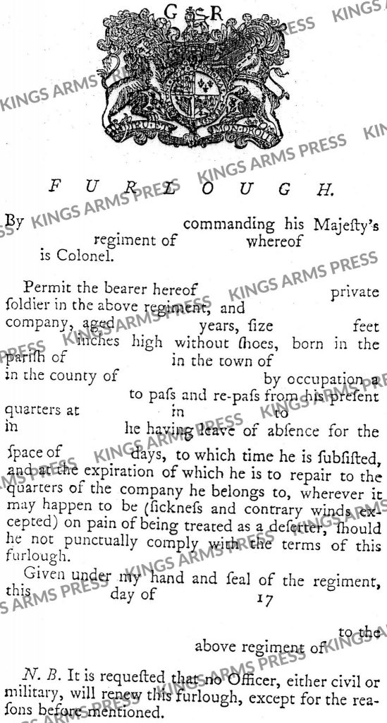 British Furlough Form - Kings Arms Press