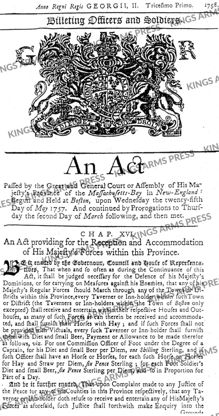 Quartering Act, 1757 - Kings Arms Press